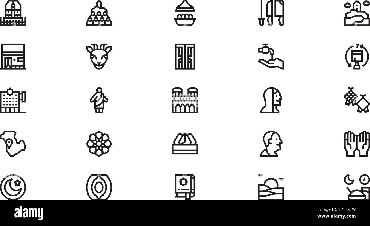Hajj islamic pilgrimage icons High-Quality Vector Icons Collection with ...