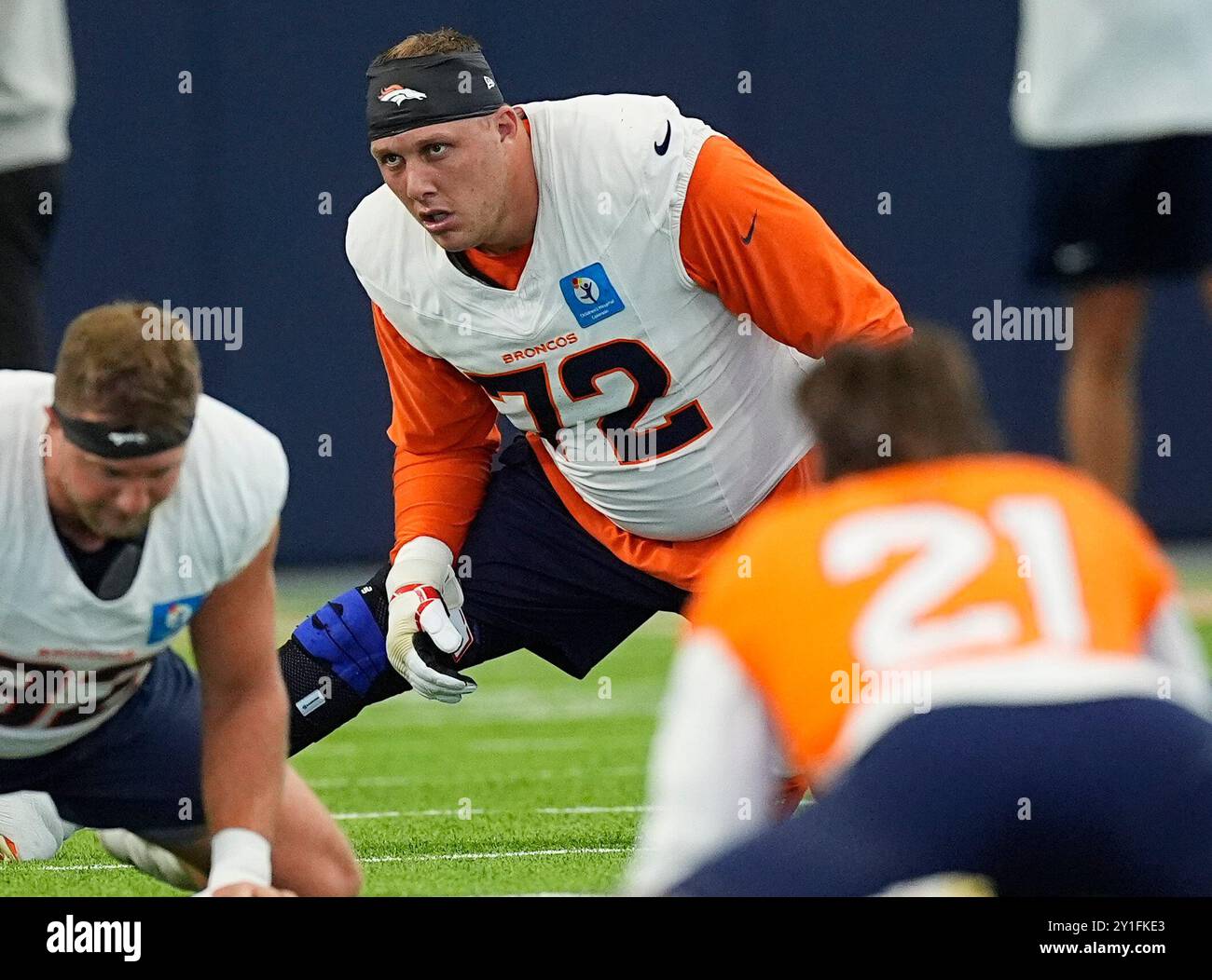 Denver Broncos offensive tackle Garett Bolles stretches during an NFL ...