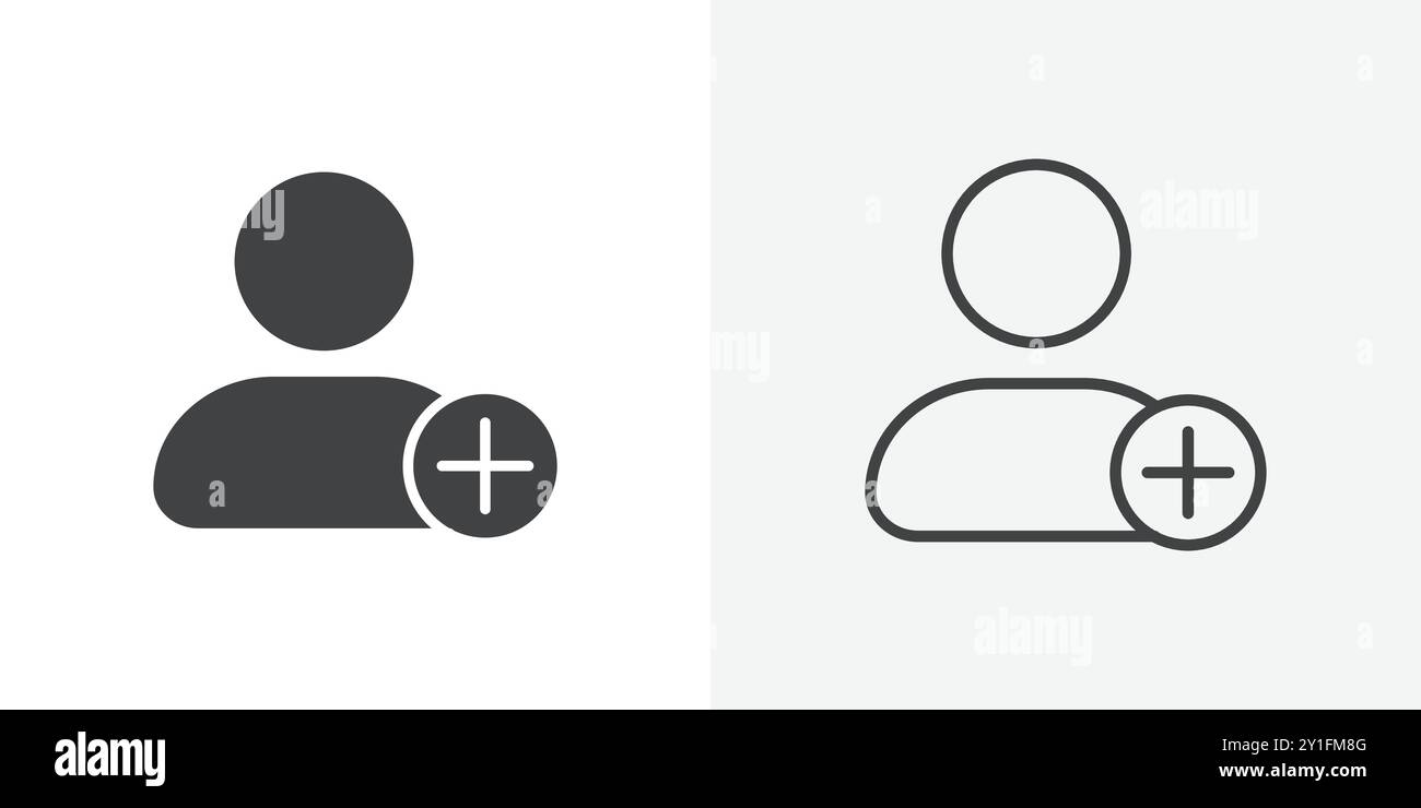 Add user icon Flat outline Collection in Black and white background ...