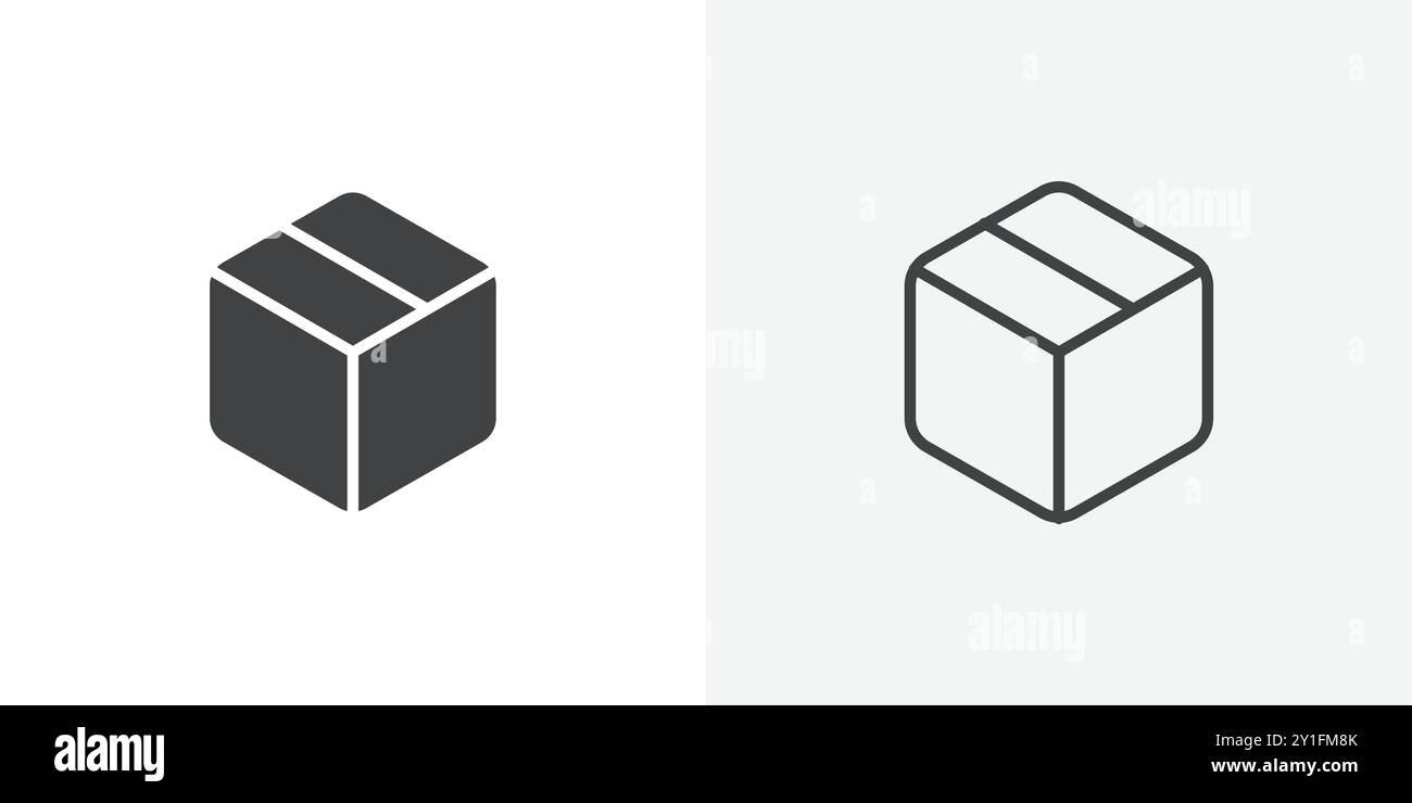 Box icon Flat outline Collection in Black and white background Stock ...