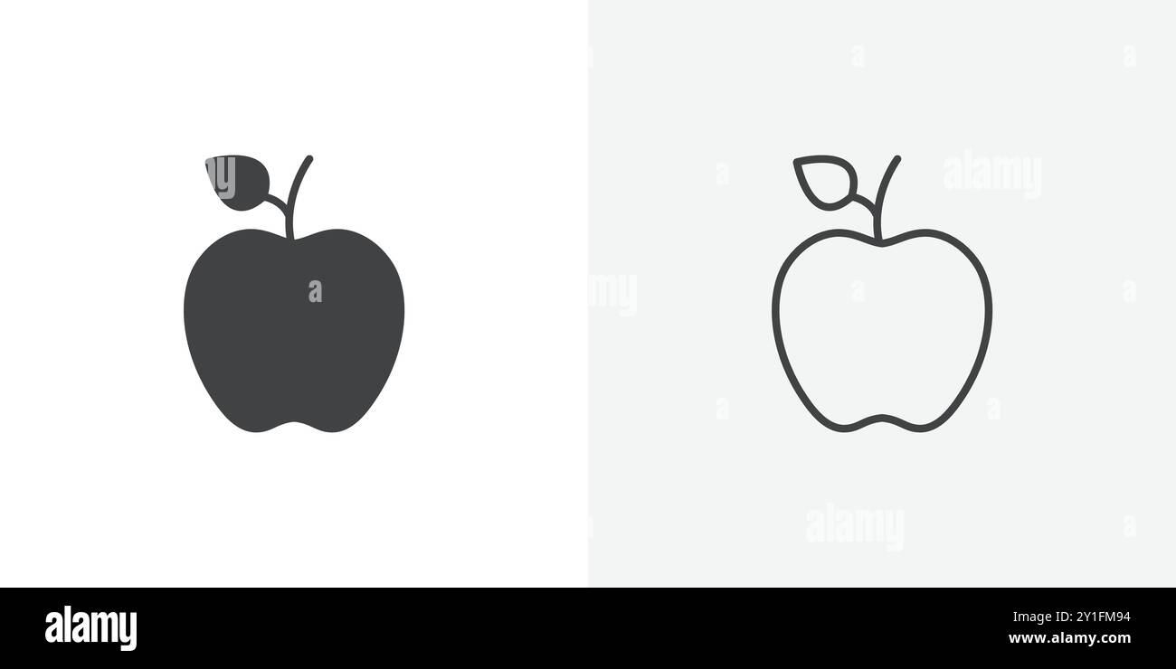 Apple icon Flat outline Collection in Black and white background Stock ...