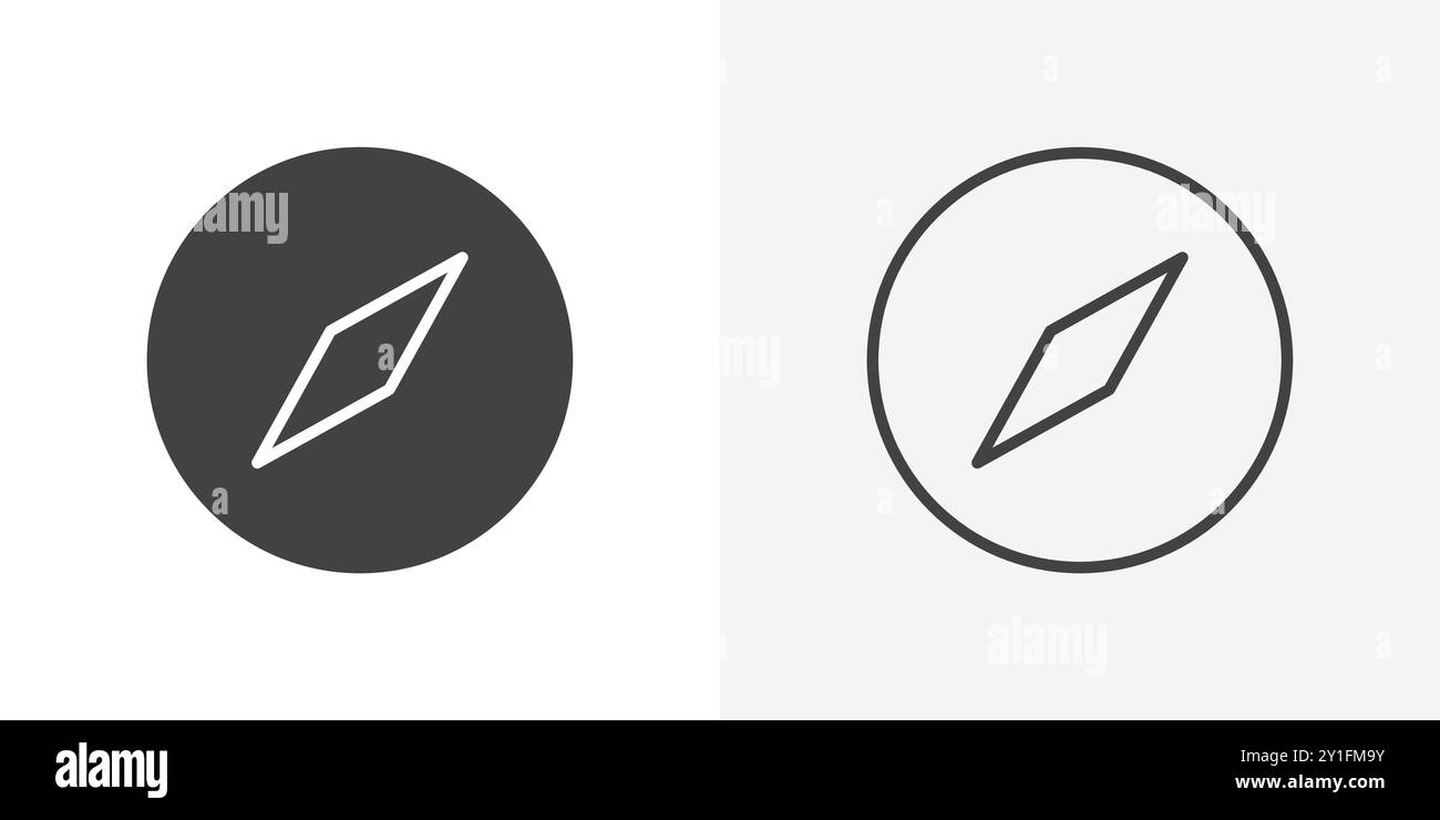 Compass icon Flat outline Collection in Black and white background ...
