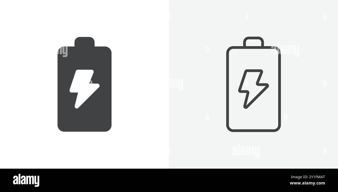 Battery icon Flat outline Collection in Black and white background ...