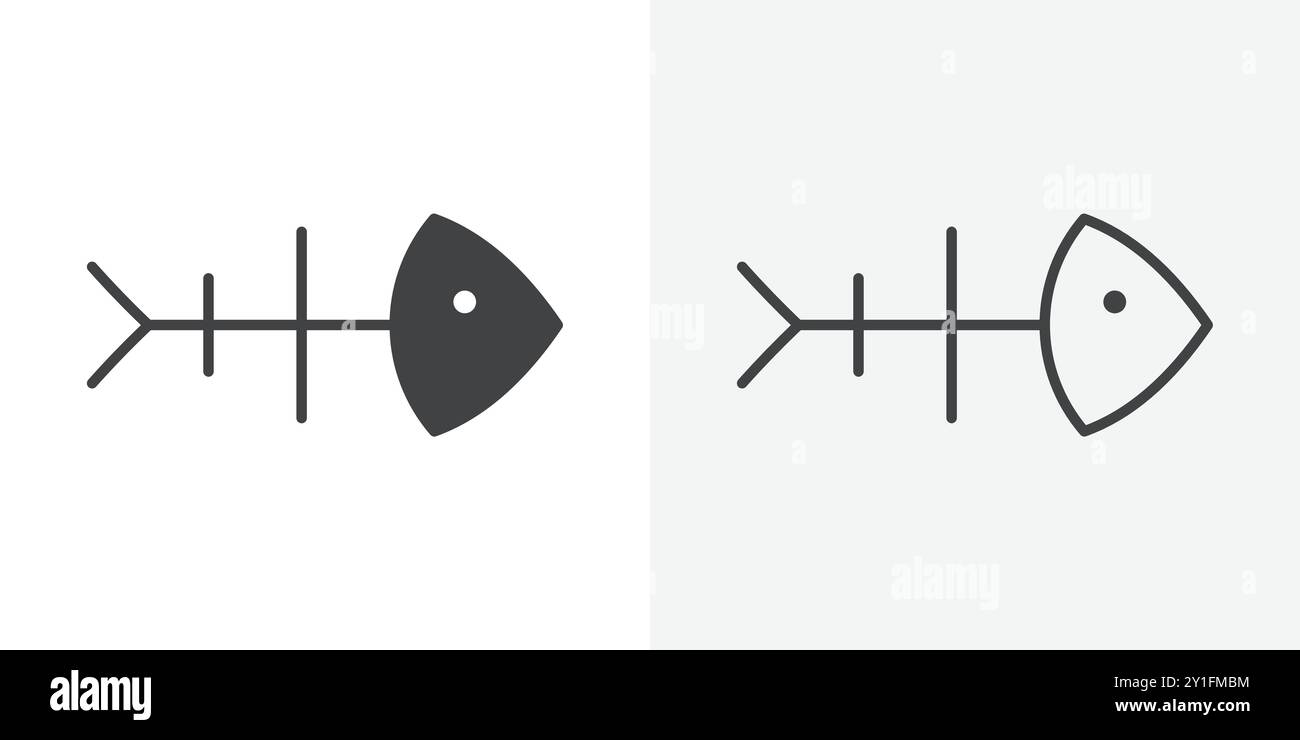 Fish bone icon Flat outline Collection in Black and white background ...
