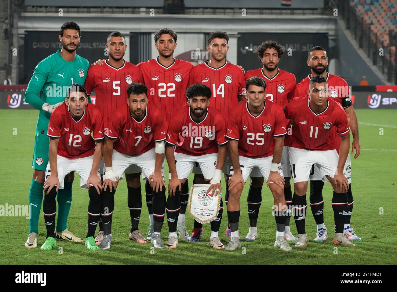Egypt's national team players pose for a photo before their match ...