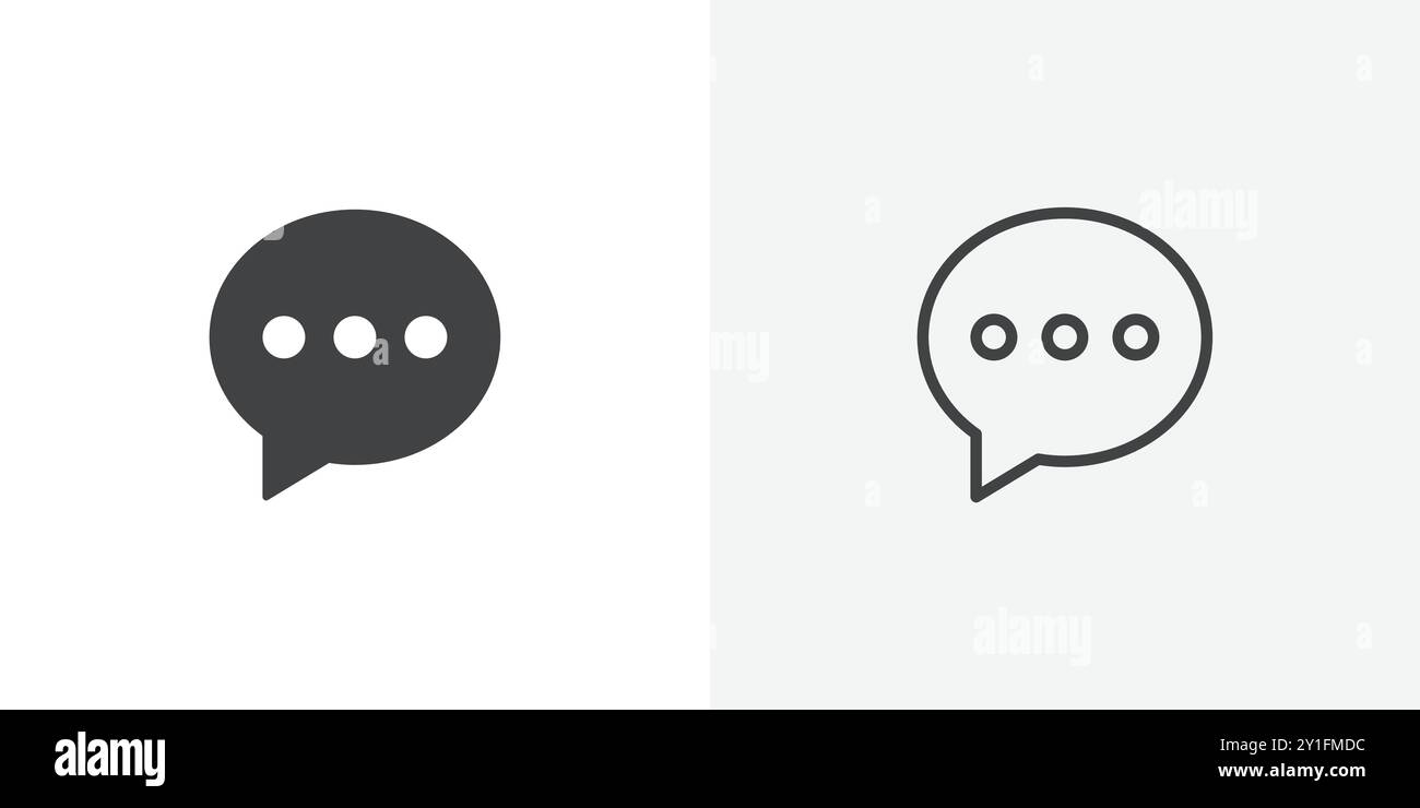 Chat icon Flat outline Collection in Black and white background Stock ...