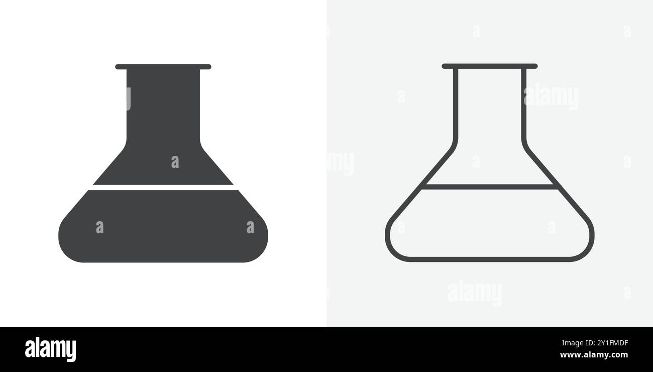 Flask icon Flat outline Collection in Black and white background Stock ...