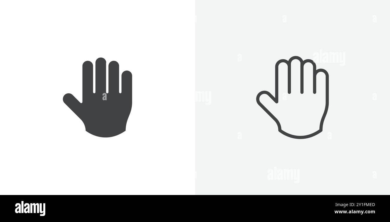 Hand icon Flat outline Collection in Black and white background Stock ...