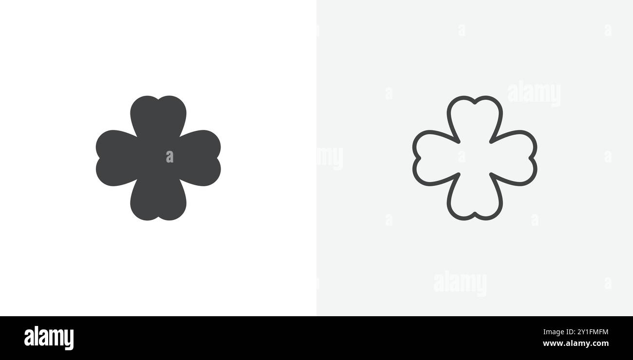 Clover icon Flat outline Collection in Black and white background Stock ...