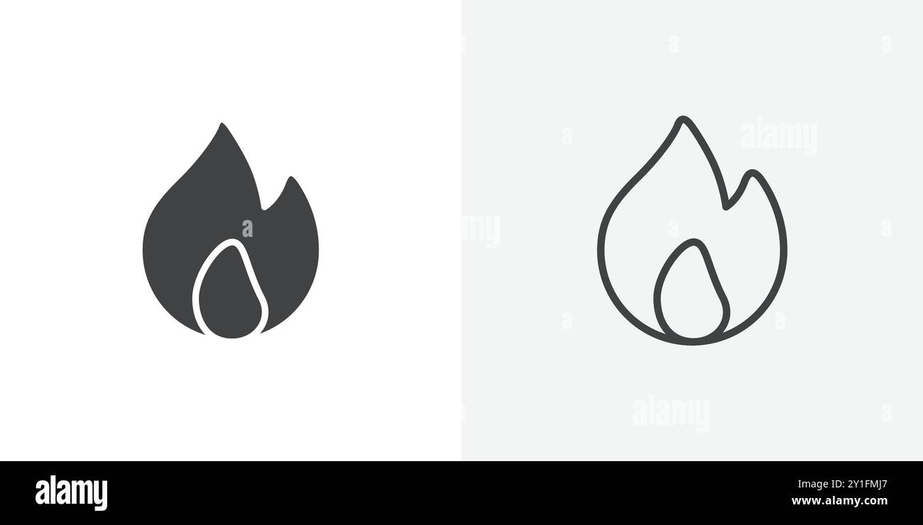 Fire icon Flat outline Collection in Black and white background Stock ...