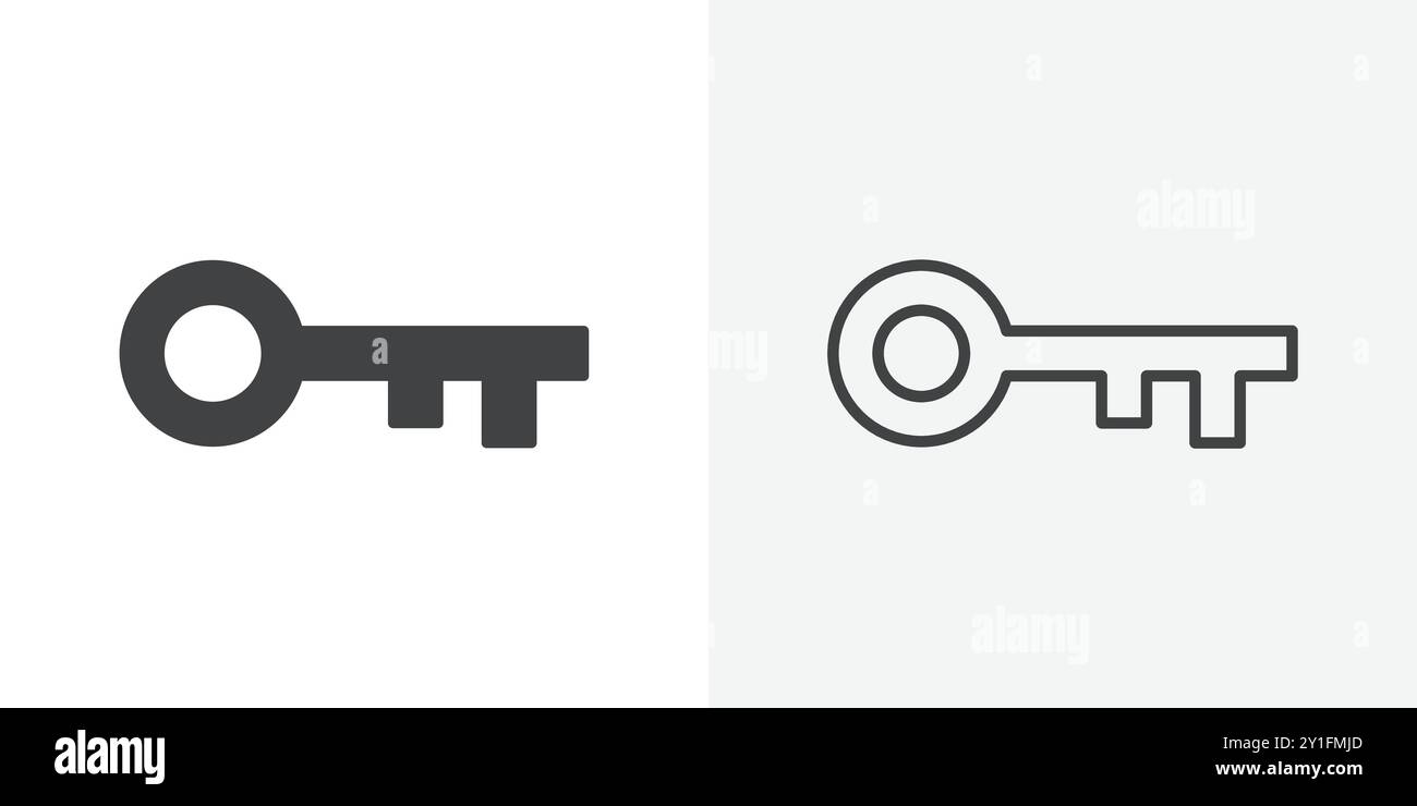 Key icon Flat outline Collection in Black and white background Stock ...