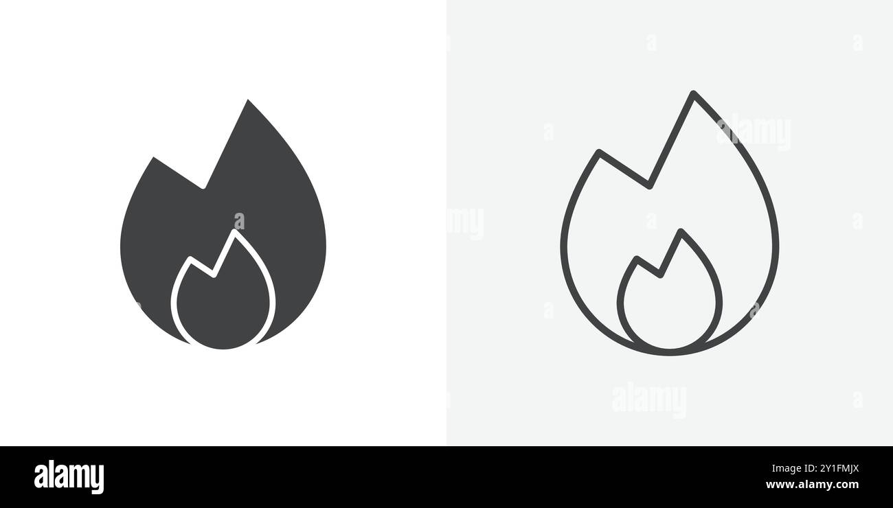Fire icon Flat outline Collection in Black and white background Stock ...