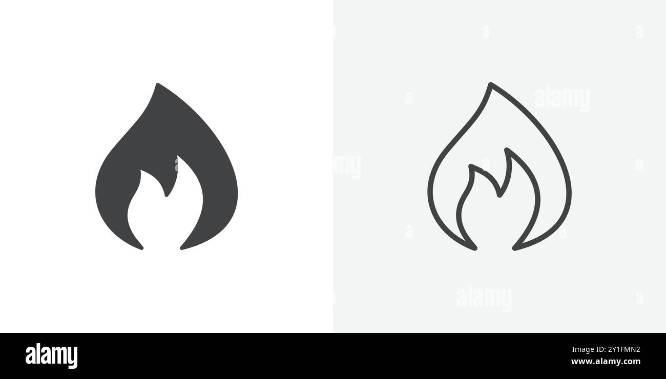 Fire icon Flat outline Collection in Black and white background Stock ...