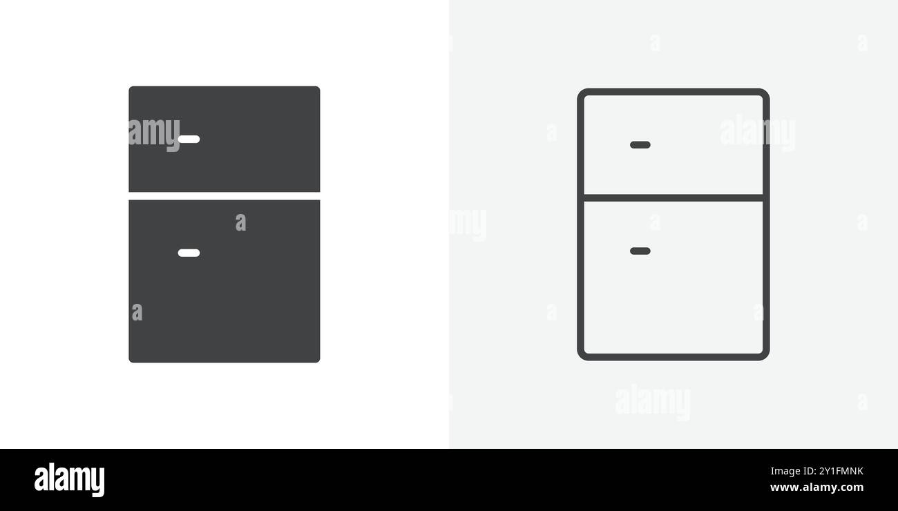 Fridge icon Flat outline Collection in Black and white background Stock ...