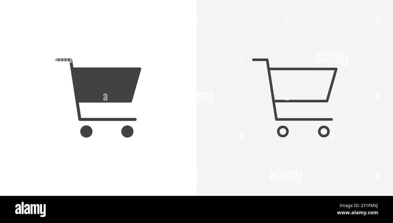 Shopping cart icon Flat outline Collection in Black and white ...