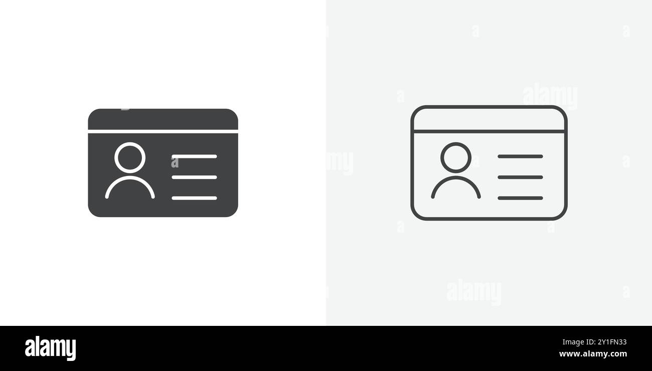 Id card icon Flat outline Collection in Black and white background ...