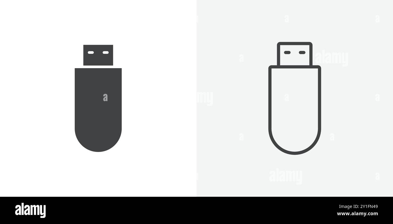 Usb icon Flat outline Collection in Black and white background Stock ...