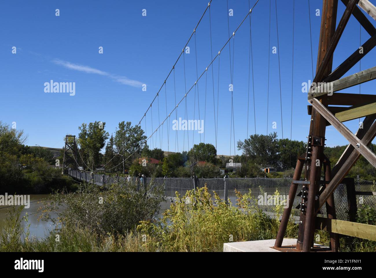 The Rosedale Suspension Bridge over the Red Deer River in Drumheller ...