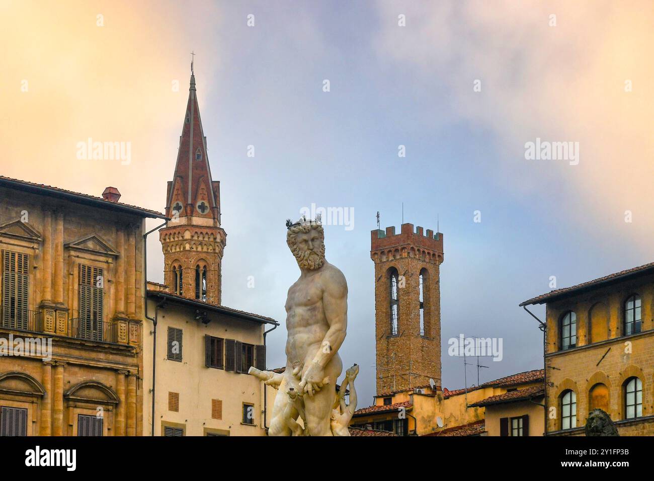 High-section of the Fountain of Neptune in Piazza della Signoria, with ...