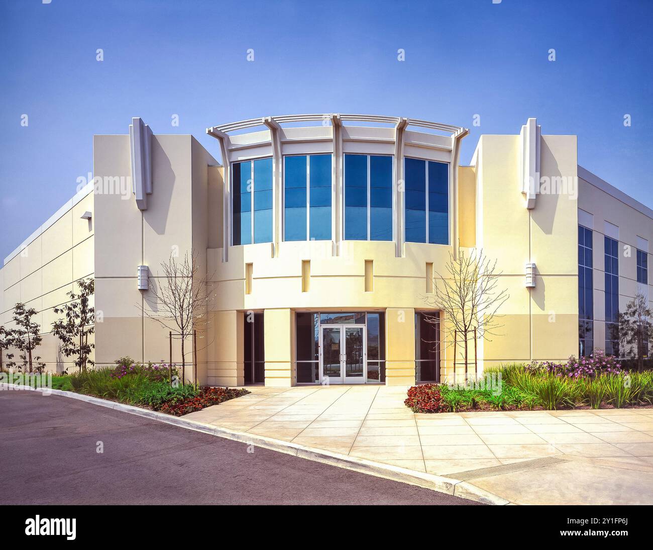 Perspective-controlled architectural exterior elevation of a new ...