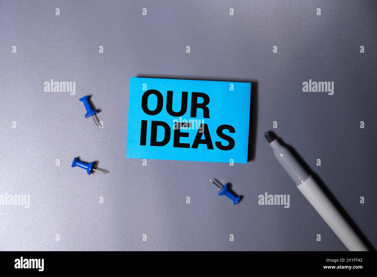 Notebook with Tools and Notes with text our ideas Stock Photo - Alamy