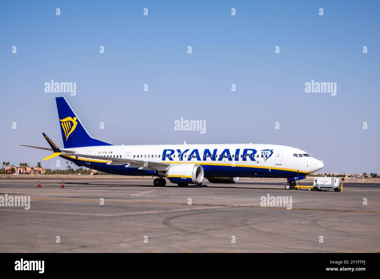 Ryanair Boeing 737 MAX 8 airplane at Marrakech airport in Morocco ...