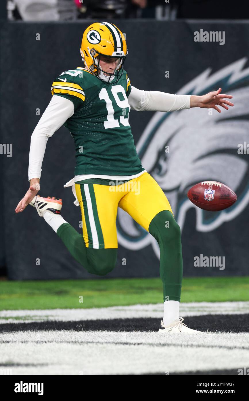 Green Bay Packers punter Daniel Whelan (19) warms up before an NFL ...