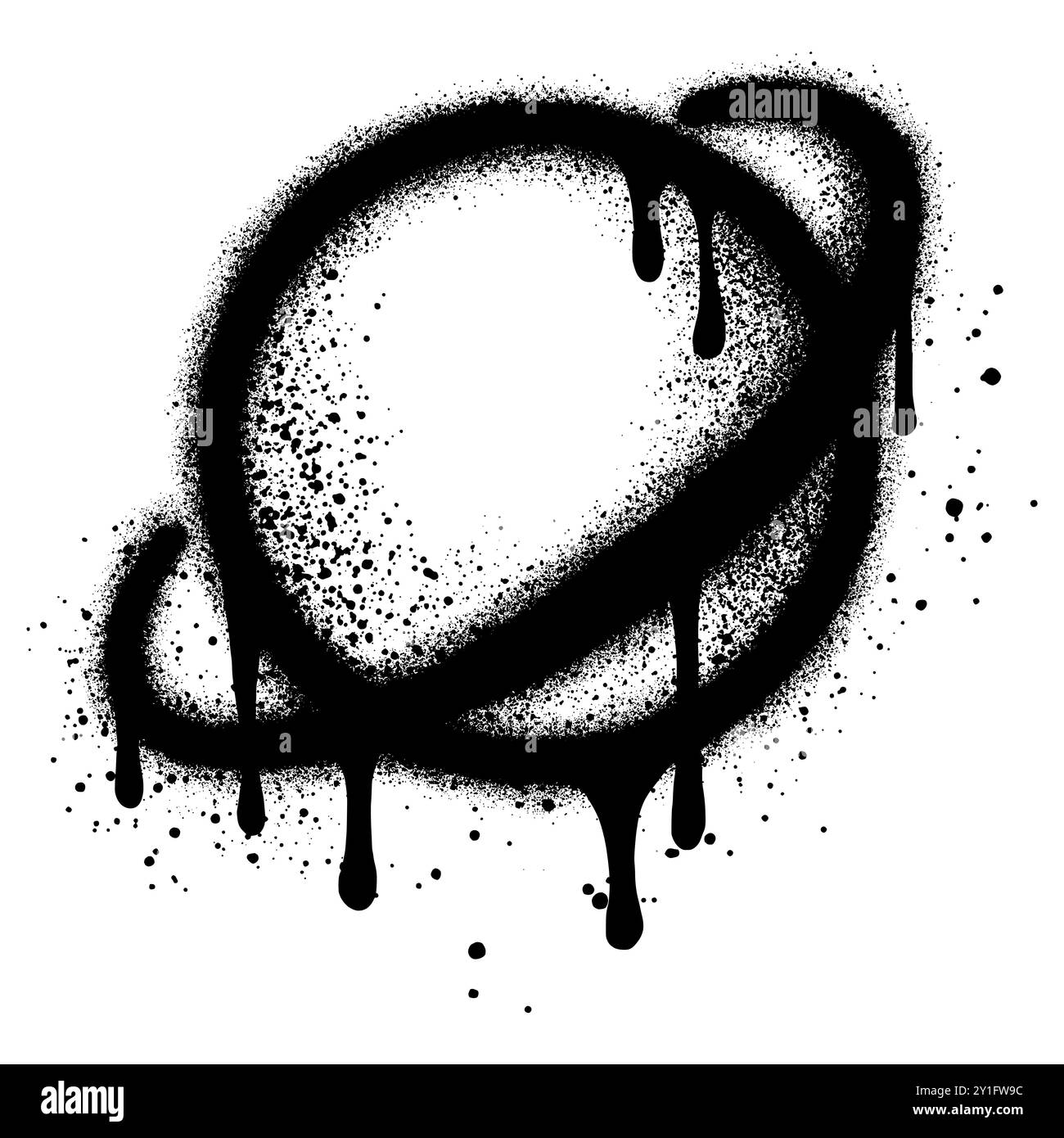 Planet with a ring icon graffiti with black spray paint. vector ...