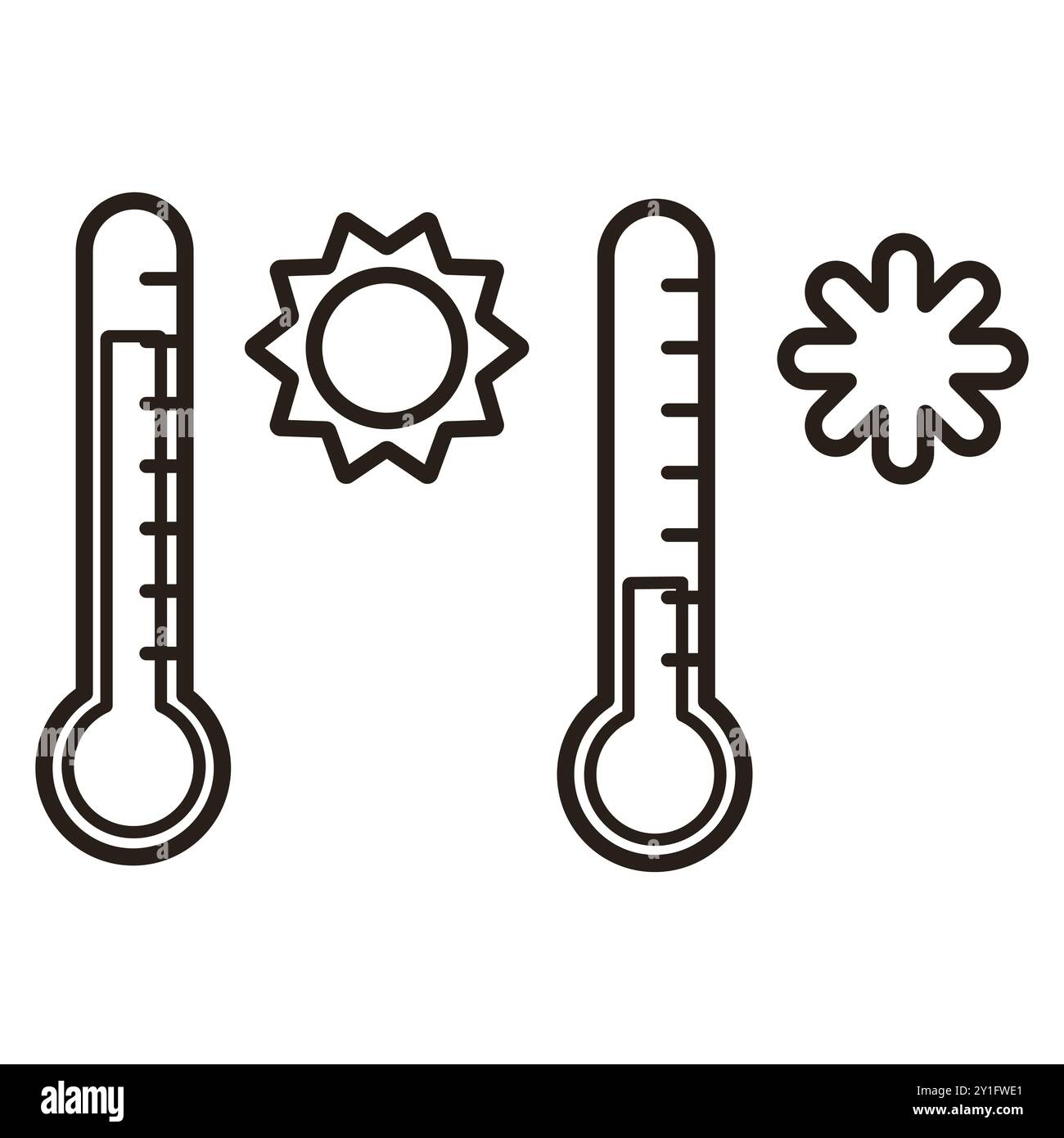 Cold and hot temperature vector icon. Black outline. Vector ...