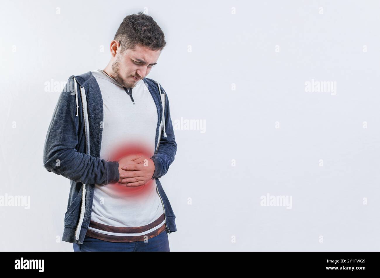 Unhappy man with digestive problems isolated. Person with digestive and ...