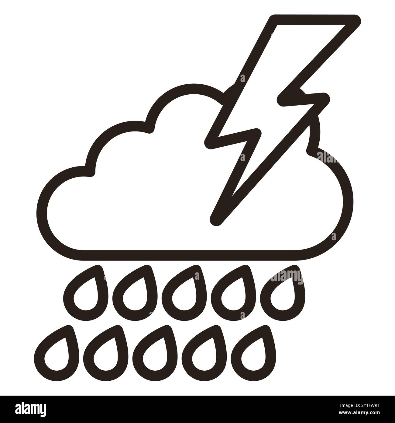 Vector thundercloud. Black outline. Vector illustration isolated on ...