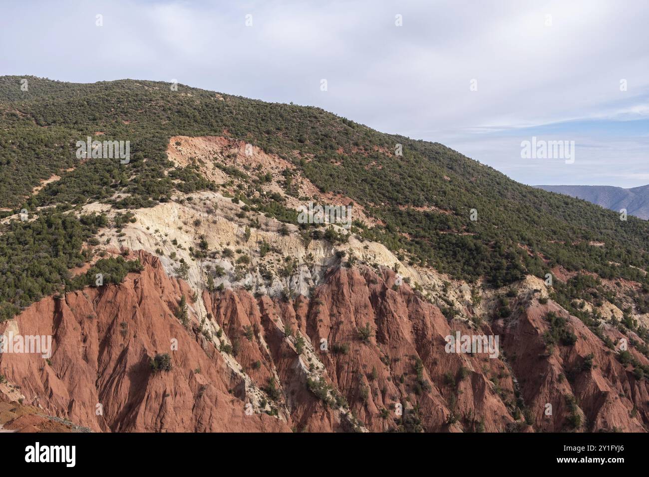 Panoramic view of the Atlas Mountains in Morocco and its curved roads ...