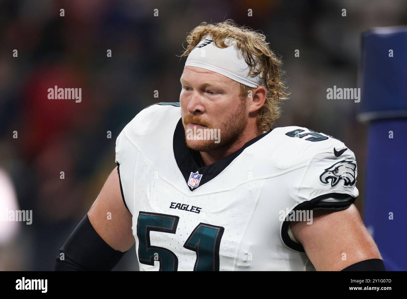 Philadelphia Eagles center Cam Jurgens (51) watches during warm ups ...