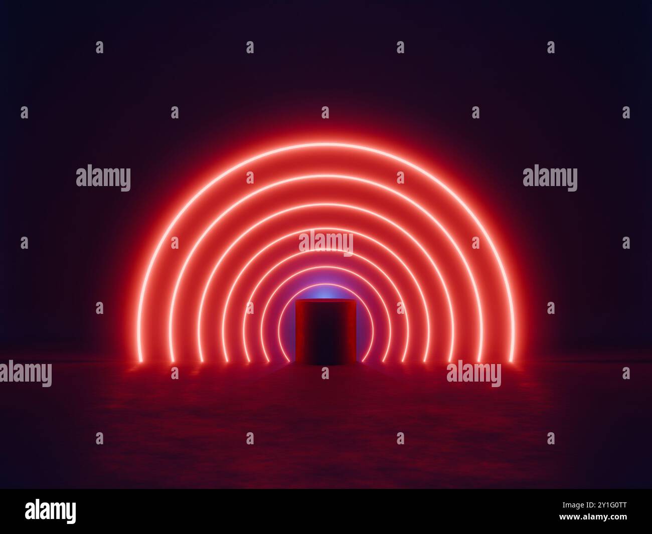 Red neon circles in the dark. Product showcase background template ...