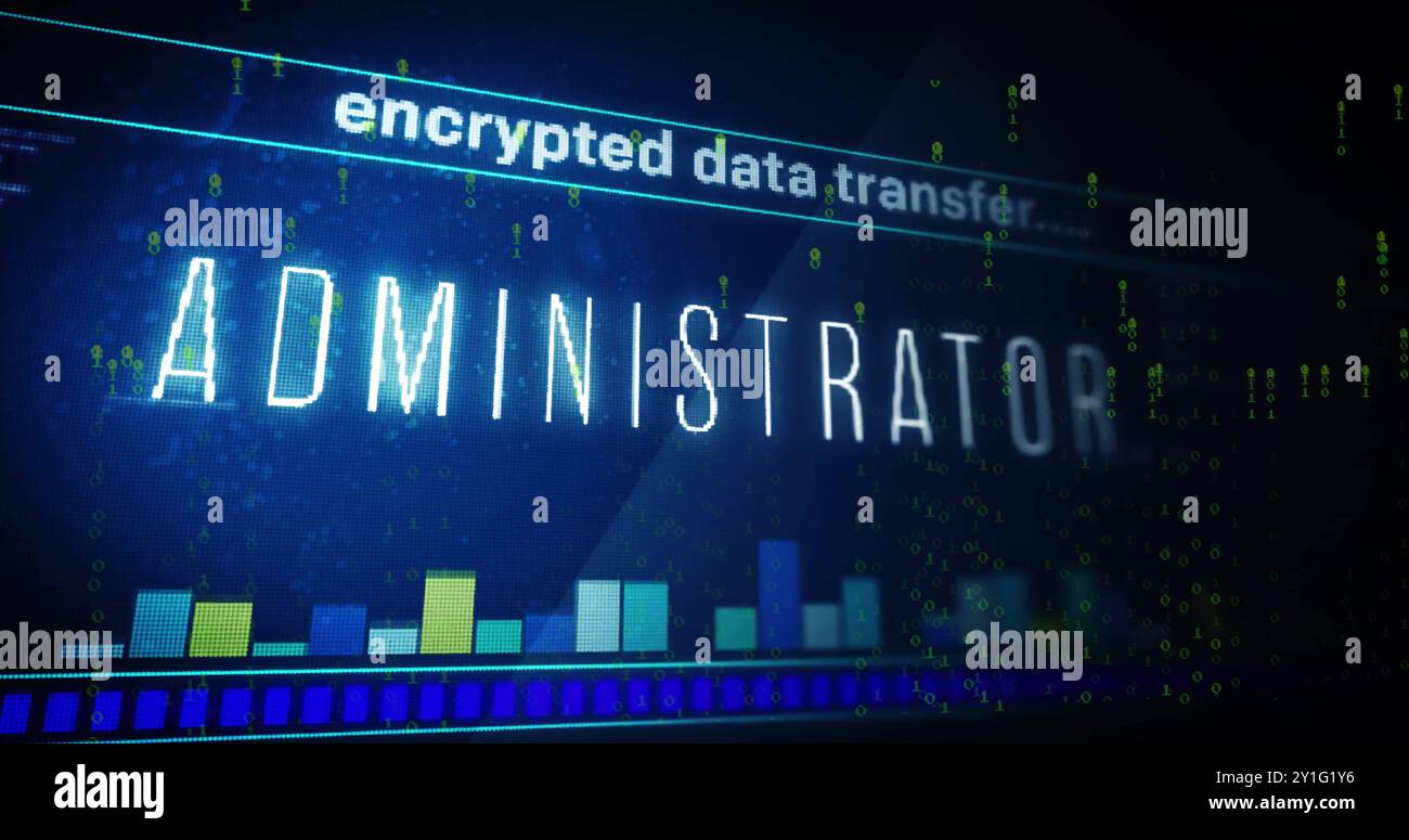 Encrypted data transfer image over bar graph and binary code background Stock Photo - Alamy