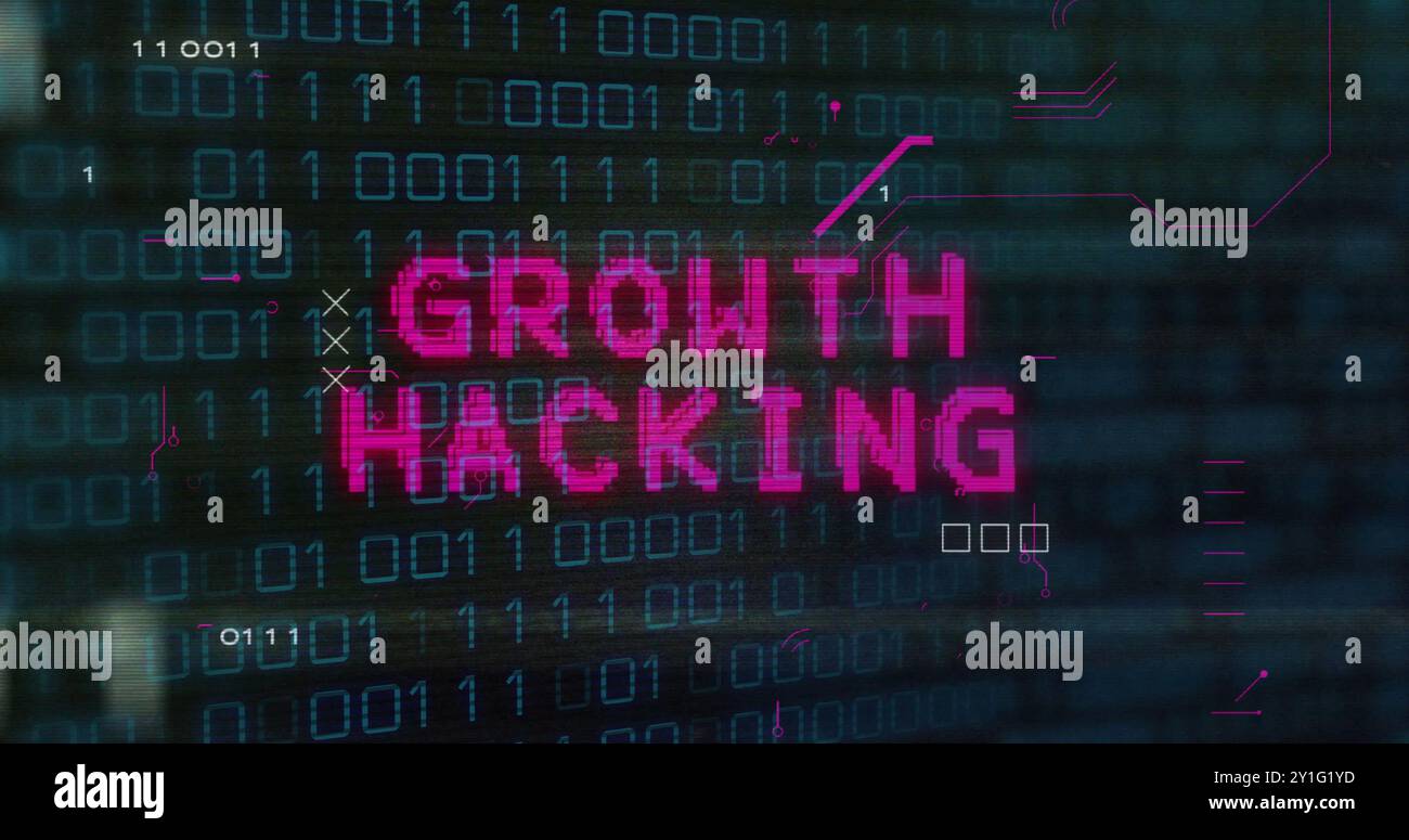 Binary Code And Growth Hacking Text Image Over Digital Background Stock