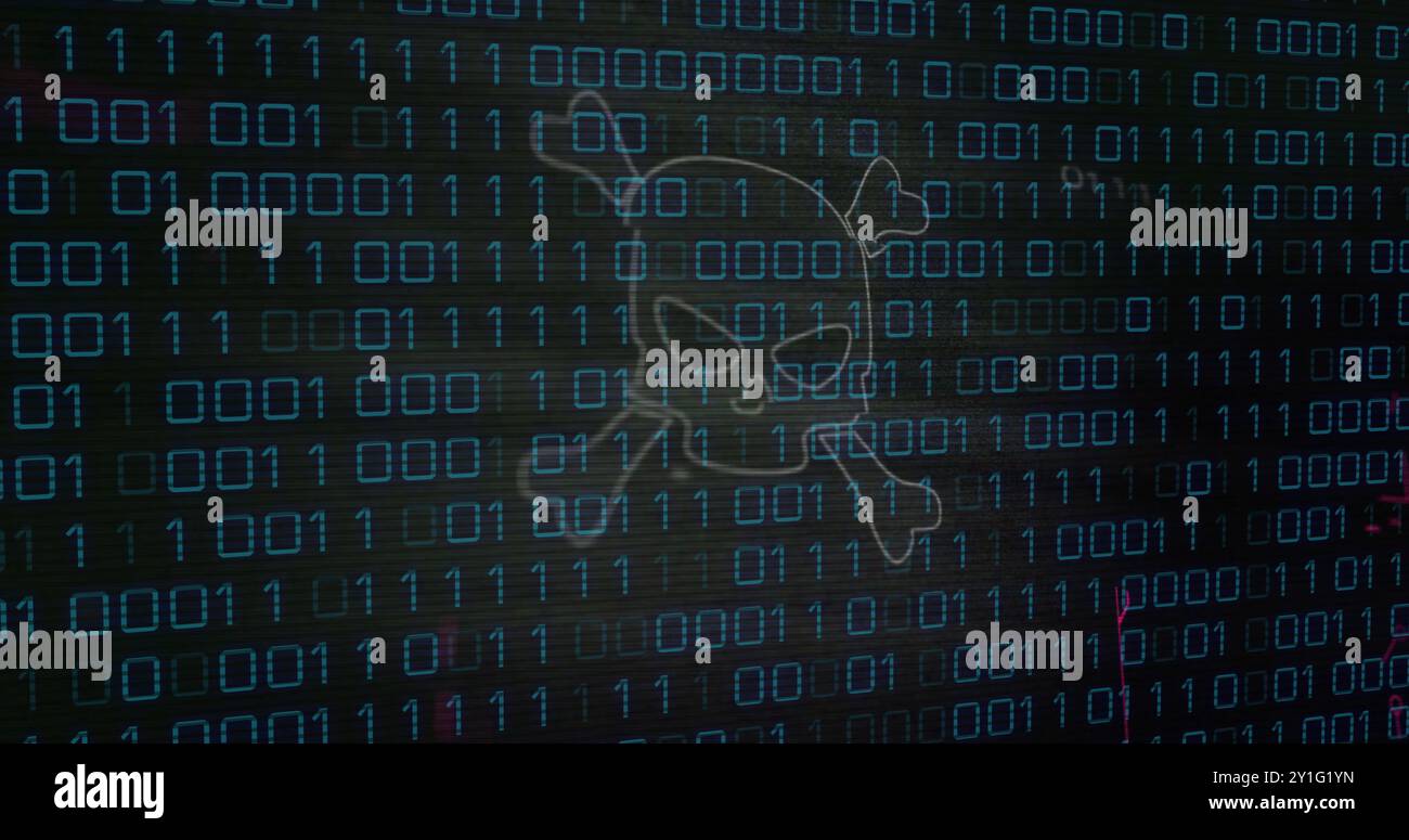 Binary code and skull with crossbones image over digital background ... Binary code and skull with crossbones image over digital background ...