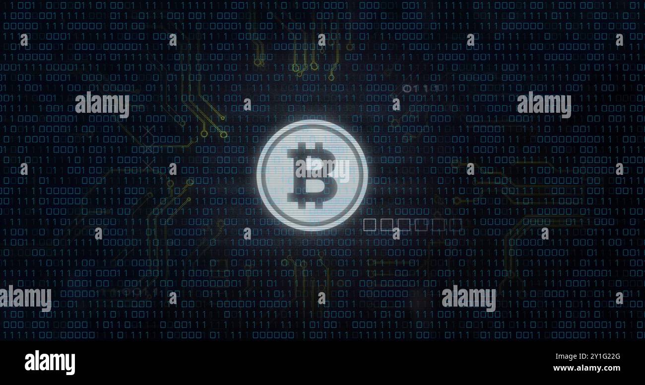 Bitcoin symbol with binary code and financial chart image Stock Photo - Alamy