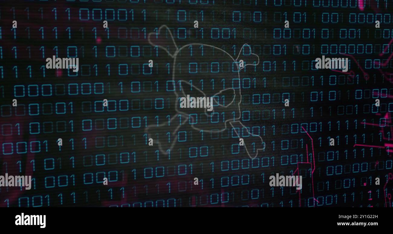 Binary code and skull with crossbones image, representing cybersecurity threat Stock Photo - Alamy