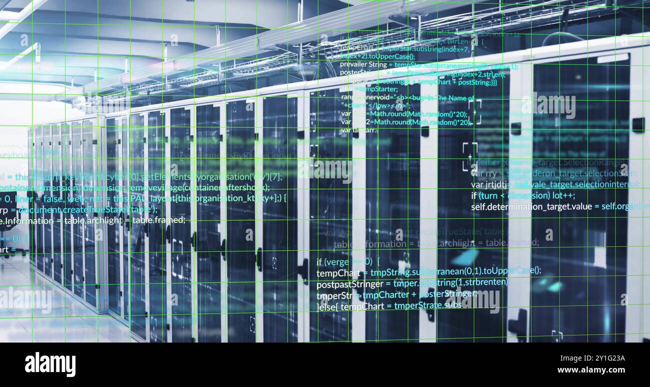 Computer code image over server racks in data center Stock Photo - Alamy
