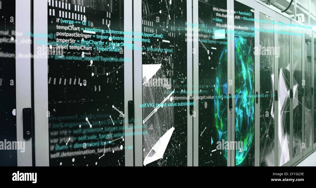 Data processing and network connections image over server racks in data center Stock Photo - Alamy