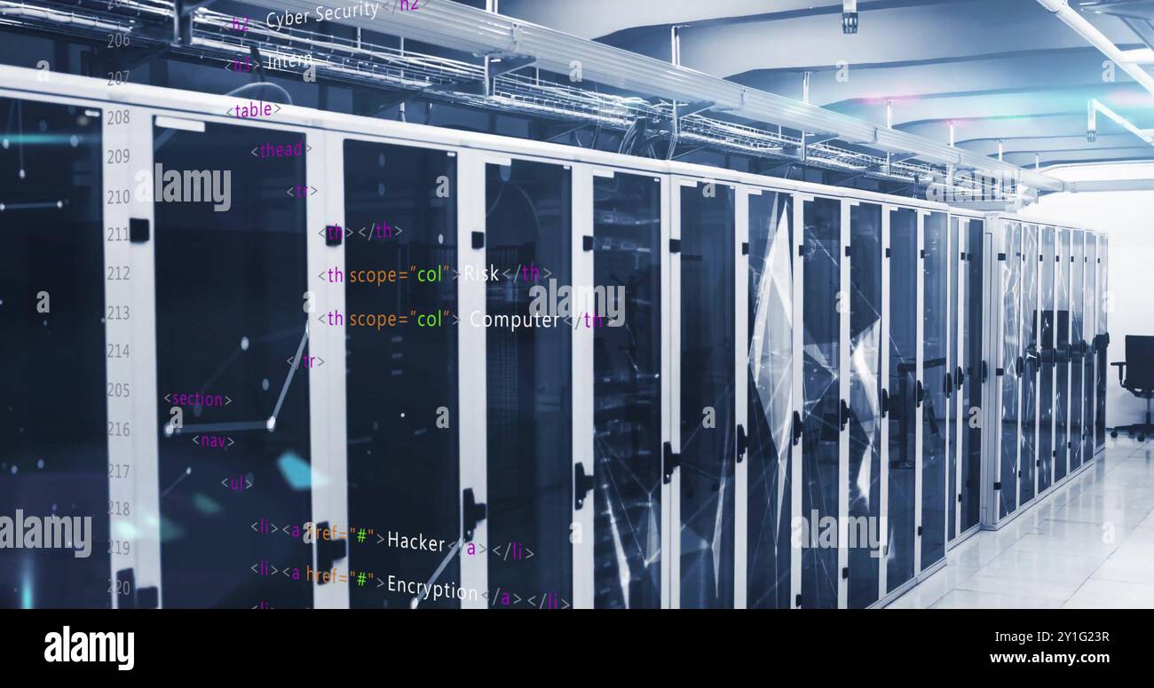 Computer code image over servers in data center Stock Photo - Alamy