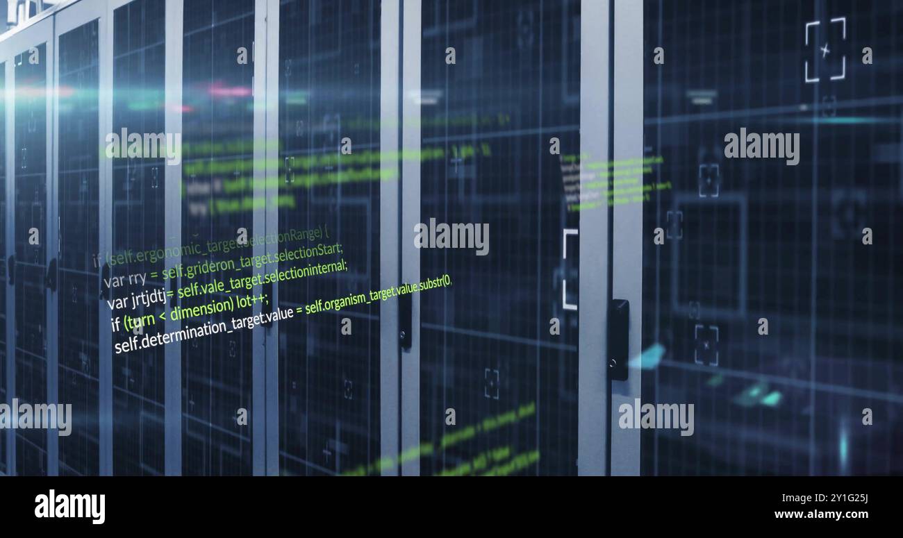 Computer Code Image Over Server Racks In Data Center Technology Coding Servers Network