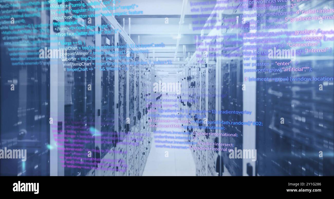 Computer code image over server racks in data center Stock Photo - Alamy