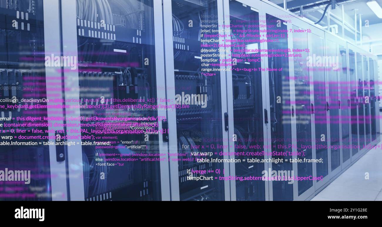 Computer code image over server racks in data center Stock Photo - Alamy