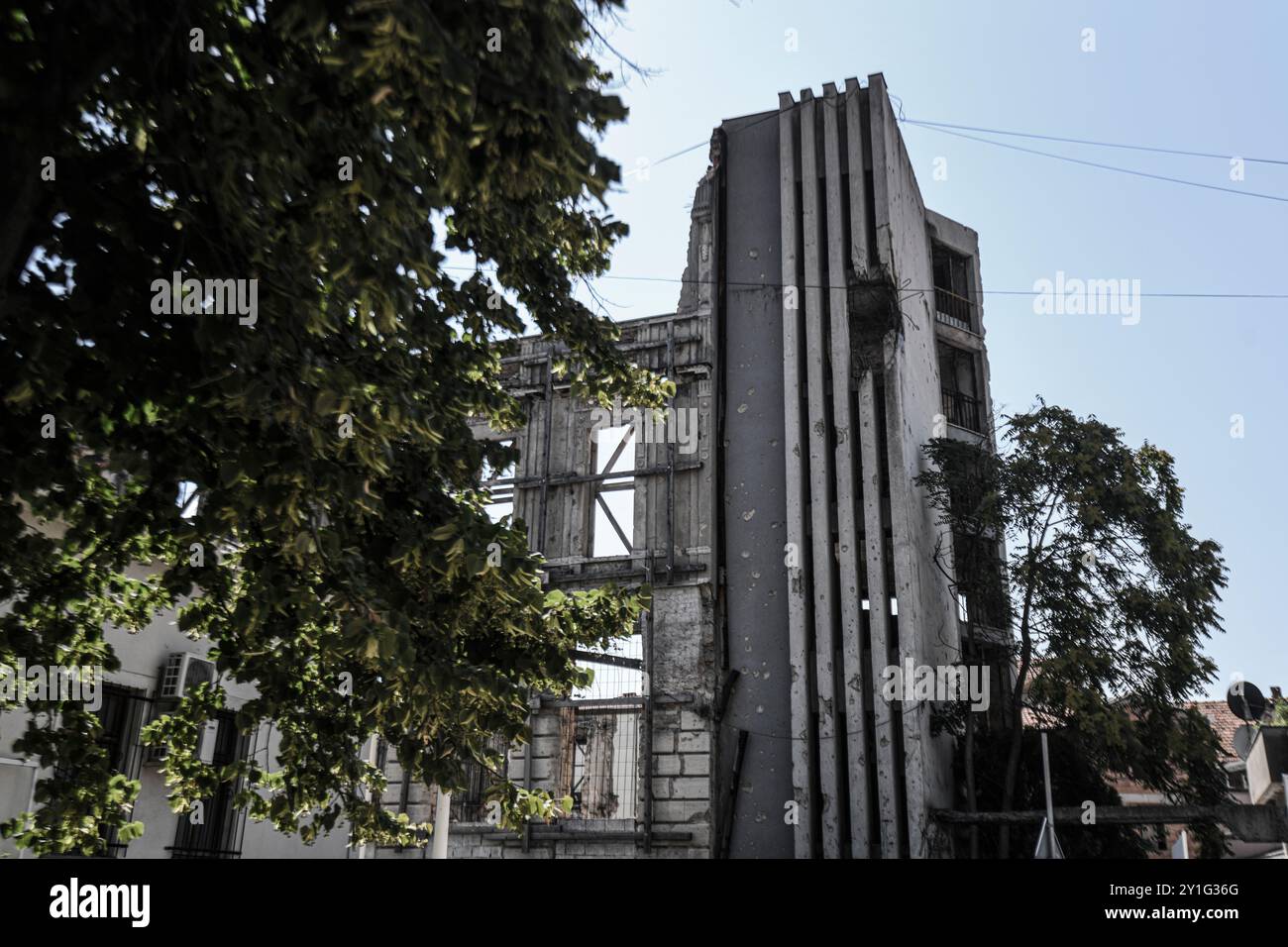 Mostar: building in ruins from the Yugoslavia war. Bosnia and ...