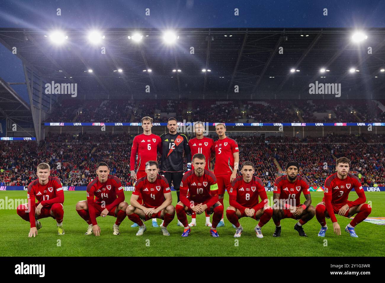 CARDIFF, UK. 06th Sep, 2024. Wales team photo - Wales' Sorba Thomas ...