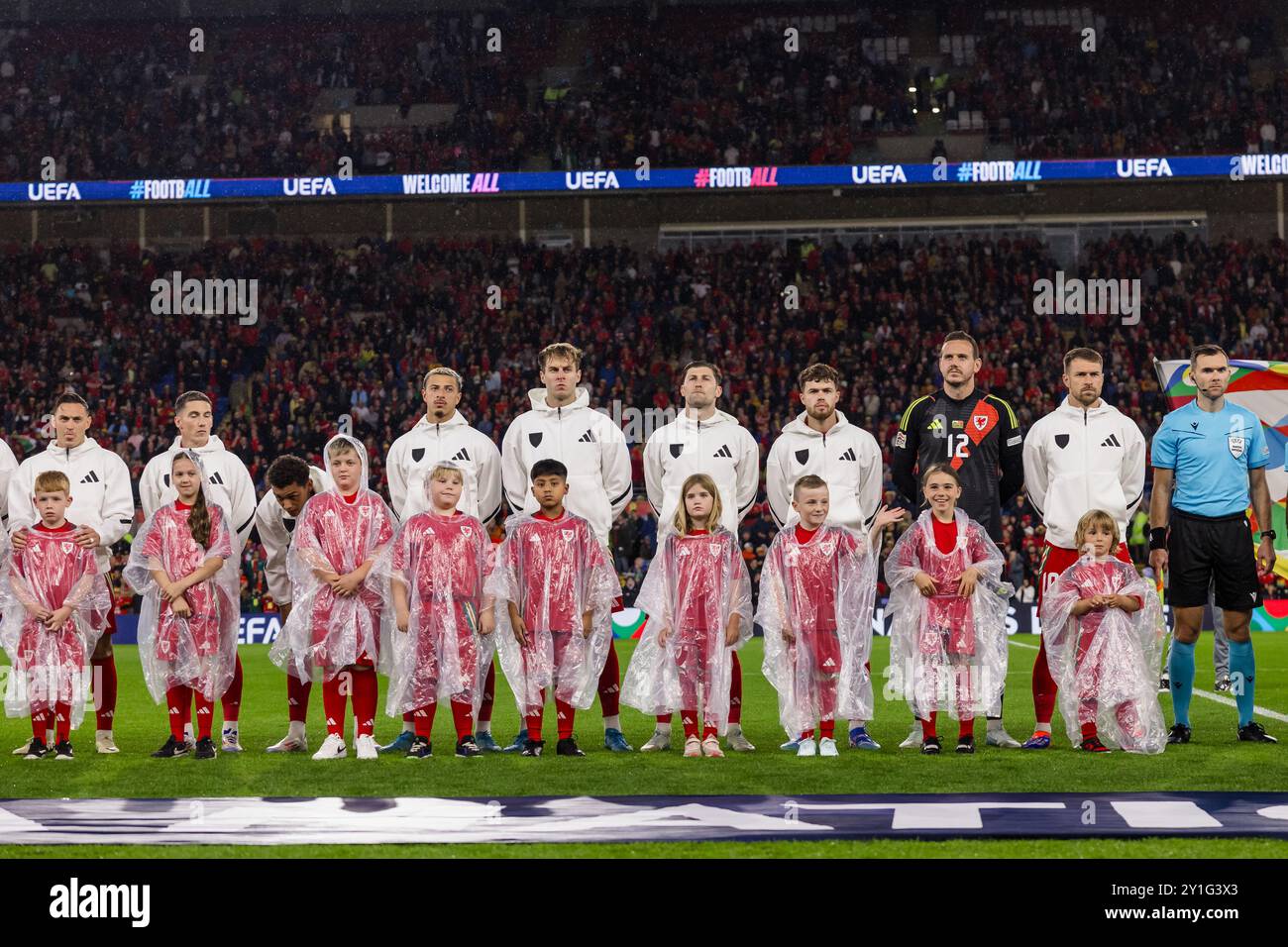 CARDIFF, UK. 06th Sep, 2024. Wales' Sorba Thomas, Wales' Jordan James ...