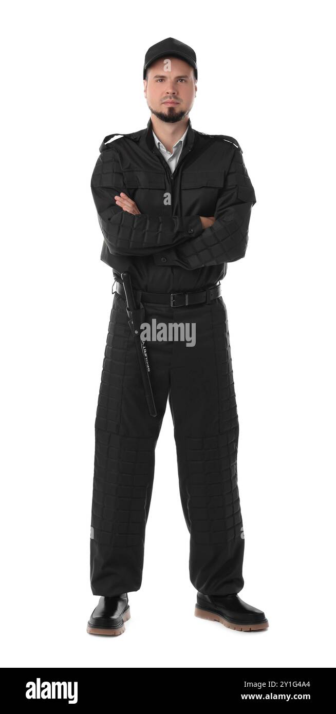 Young security guard in uniform isolated on white Stock Photo - Alamy