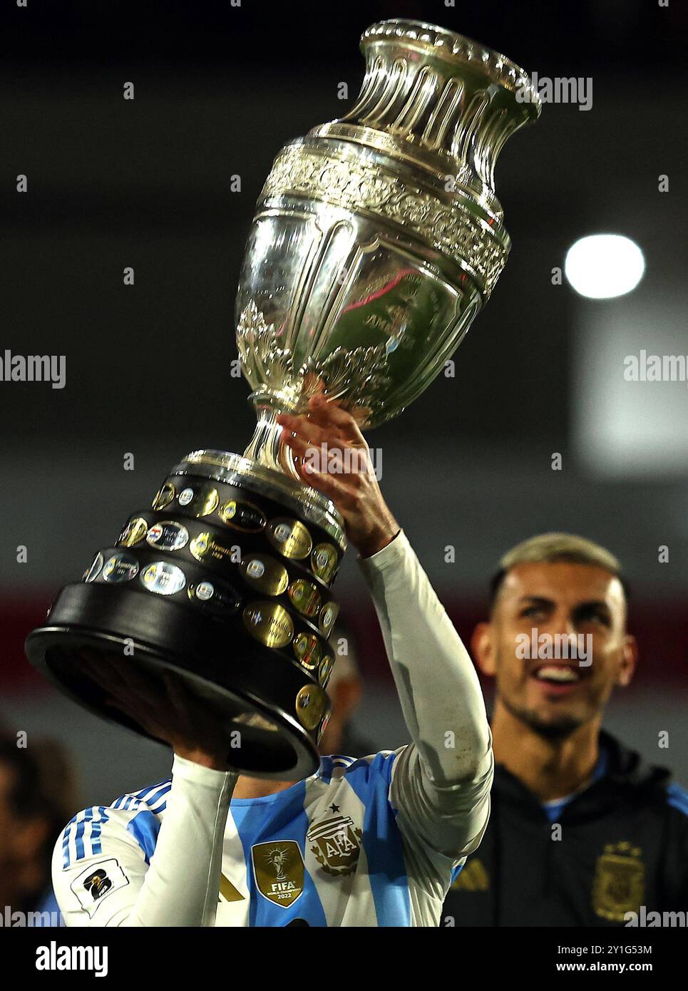 Argentina’s forward Julian Alvarez celebrates with the Copa America ...